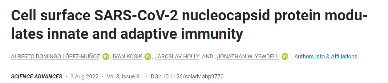 Science Advances|细胞表面SARS-CoV-2核衣壳蛋白调节先天性和适应性免疫 - 知乎