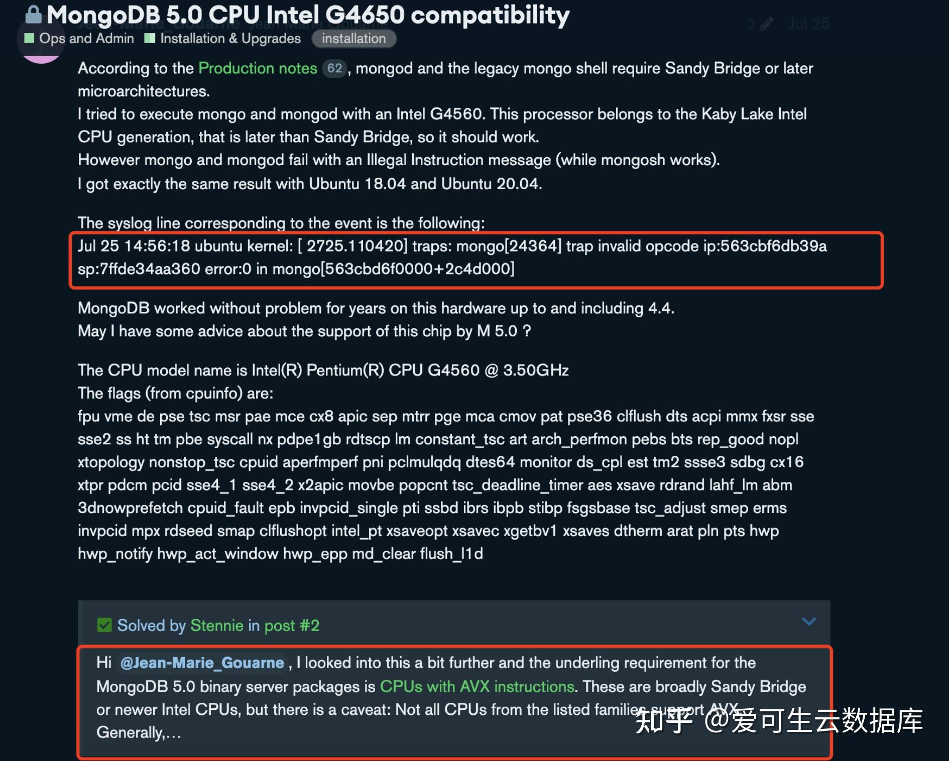 故障分析 | MongoDB 5.0 报错 Illegal instruction 解决 - 知乎