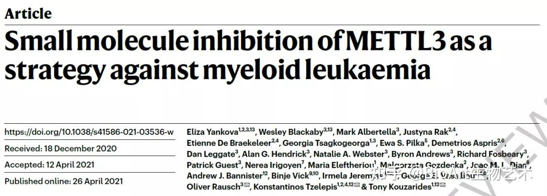 Nature | 首次报道METTL3抑制剂，能显著抑制急性髓系白血病进程 - 知乎