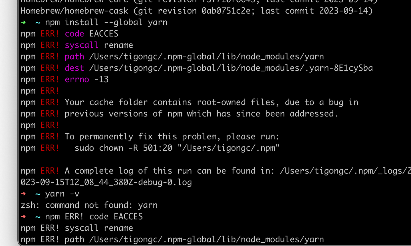 报错sudo chown -R 501:20 "/Users，解决macOS上sudoers权限问题，成功安装yarn - 知乎