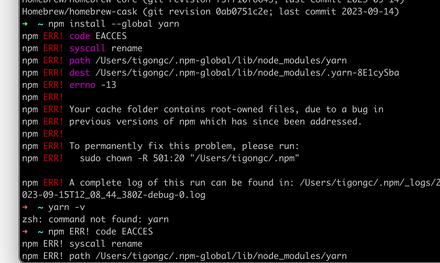 报错sudo chown -R 501:20 "/Users，解决macOS上sudoers权限问题，成功安装yarn - 知乎