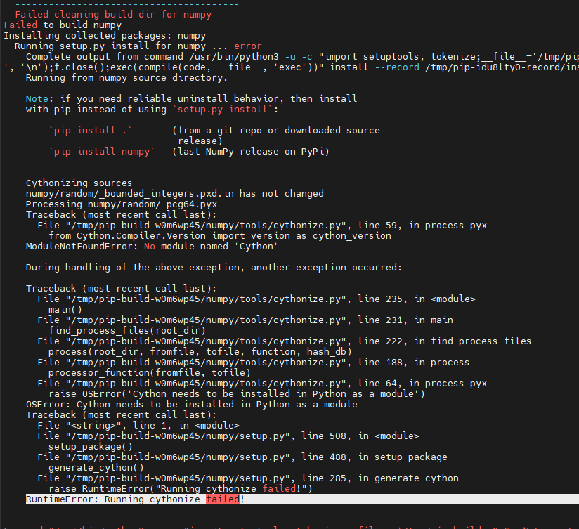 jetson docker 容器 安装numpy出错 RuntimeError: Running cythonize failed! - 知乎