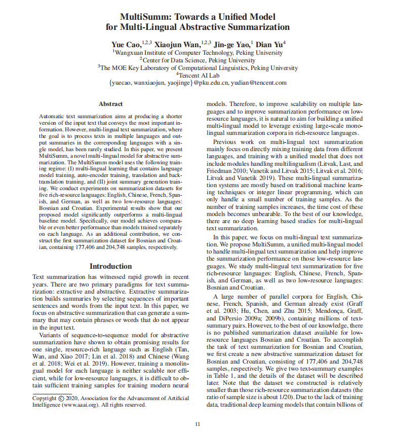 MultiSumm: Towards a Unified Model for Multi-Lingual Abstractive Summarization - 知乎