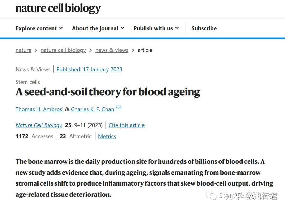 nature cell biology：种子-土壤理论：血液、干细胞与衰老 - 知乎