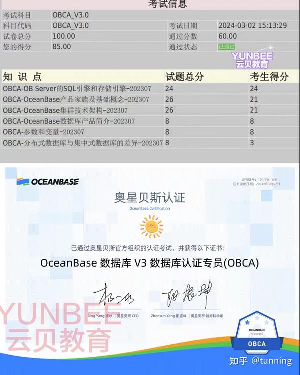 【喜报】恭喜 云贝学员通过OceanBase OBCA理论考试 - 知乎