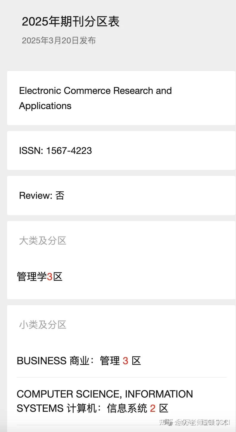M301《Electronic Commerce Research and Applications》管理学大类SSCI，中科院二区，因子5.9 - 知乎