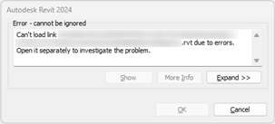 如何解决：“无法加载链接 [...]。rvt due to errors“时，尝试在 Revit 中加载具有嵌套 DWG 链接的链接模型时 ...
