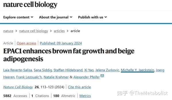 代谢学人--NCB: “热辣滚烫”的秘密：唤醒脂肪EPAC1 - 知乎
