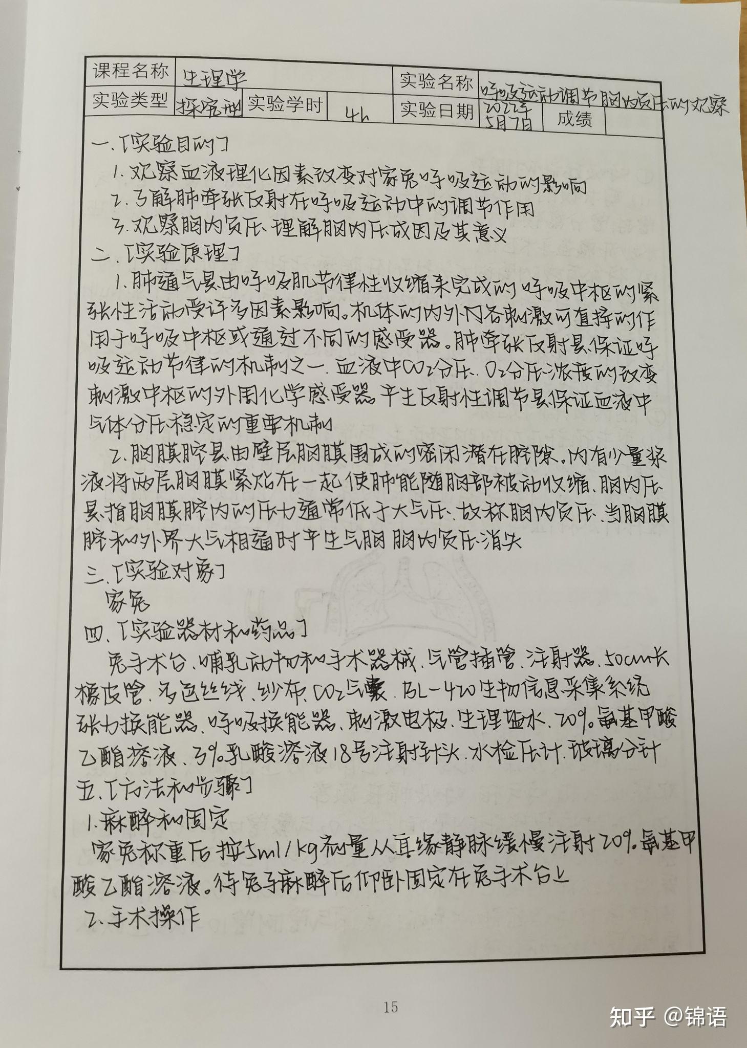 生理学实验—家兔呼吸运动的调节及胸内负压的观察 实验报告册 - 知乎
