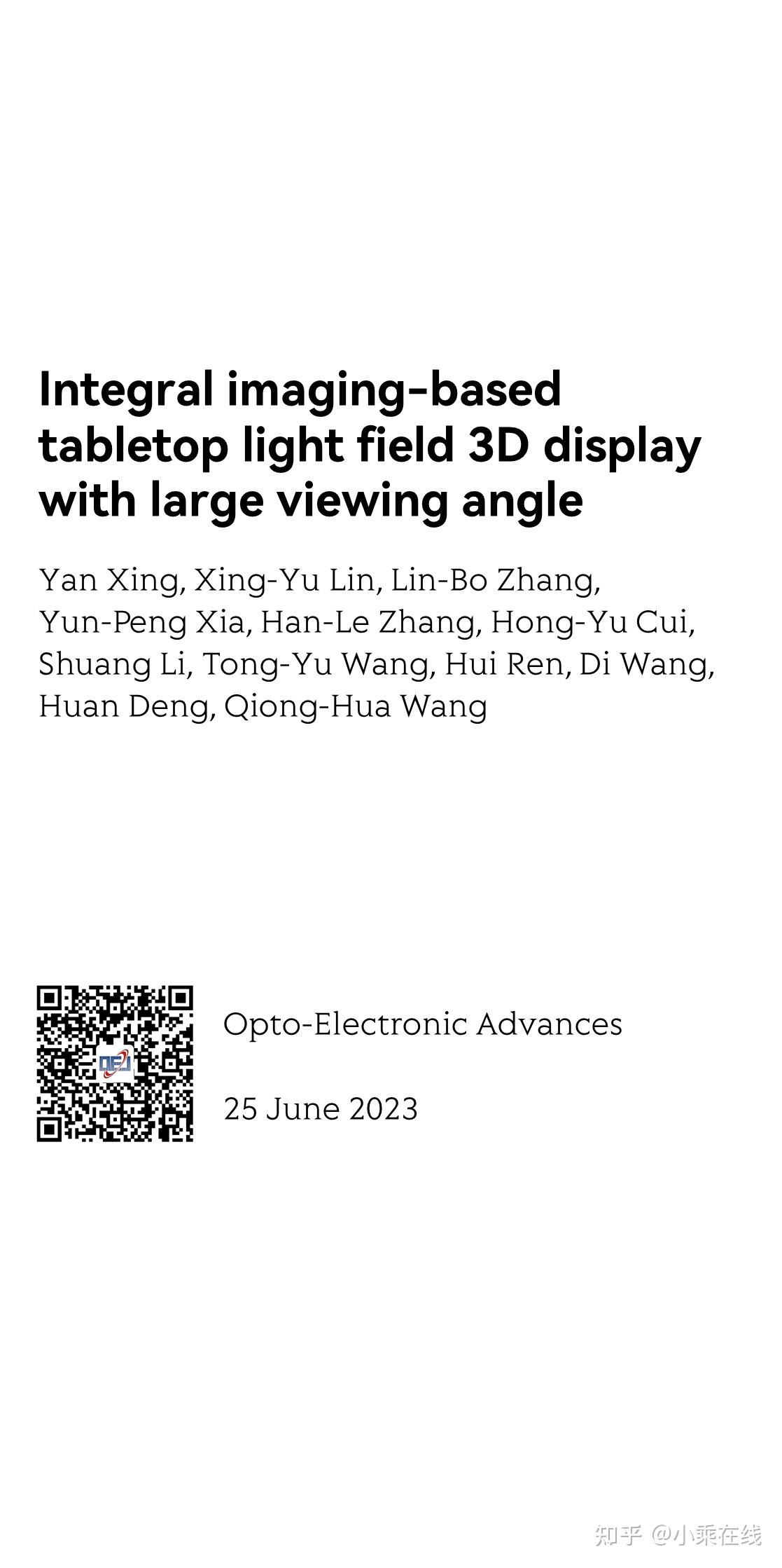 Integral imaging-based tabletop light field 3D display with large viewing angle - 知乎