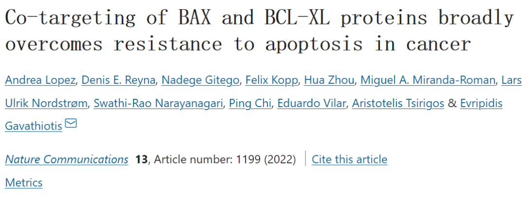 Nat Comm | 靶向BAX和BCL-XL克服癌症的抗凋亡能力 - 知乎