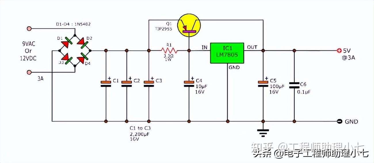 8种LM7805稳压器应用电路讲解，电路图+工作原理，带你搞懂LM7805 - 知乎