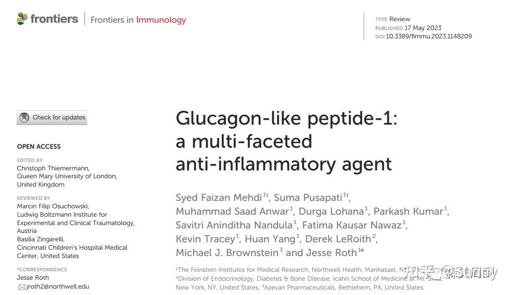 胰高血糖素样肽-1受体激动剂（GLP-1RA）在多系统中抗炎作用综述 - 知乎