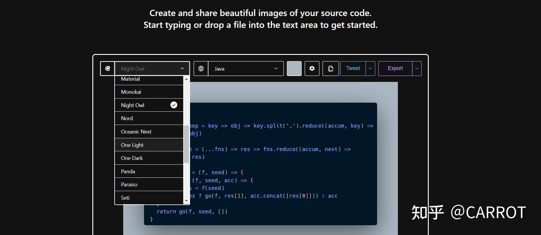 代码生成图片——carbon - 知乎