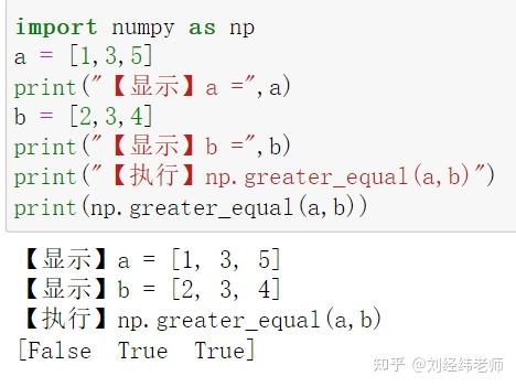 逐个比较数组a中的各元素是否 大于等于数组b中对应位置的各元素 numpy.greater_equal(a,b) - 知乎