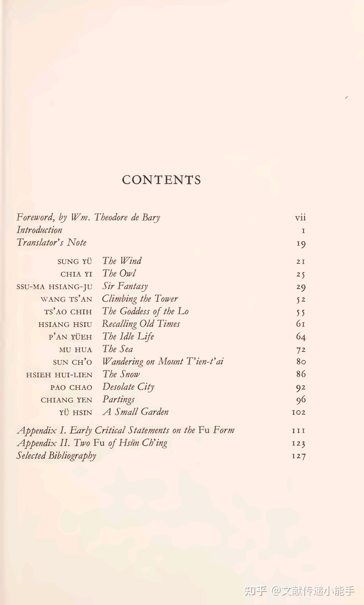 华兹生,汉魏六朝赋英译选,Chinese rhyme-prose: Poems in the fu form from the Han and ...