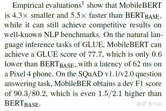MobileBERT: a Compact Task-Agnostic BERT for Resource-Limited Devices - 知乎