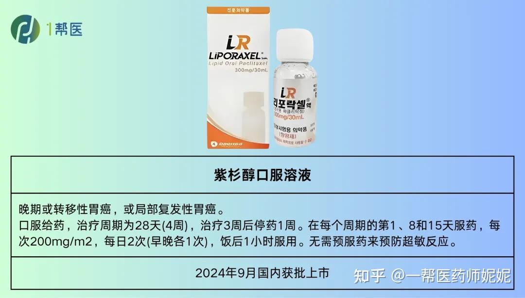 新型口服化疗药：紫杉醇口服溶液（Liporaxel）获批上市，针对胃癌、乳腺癌疗效如何？用法用量、不良反应讲解 - 知乎