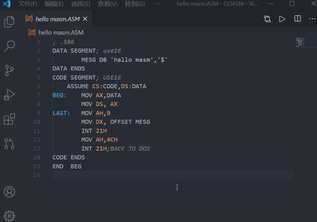 VSCode构建汇编语言环境(配置VSCode自动调用dosbox编译运行MASM/TASM程序) - 知乎