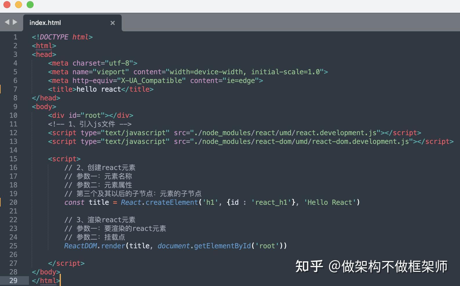 React：hello World 知乎