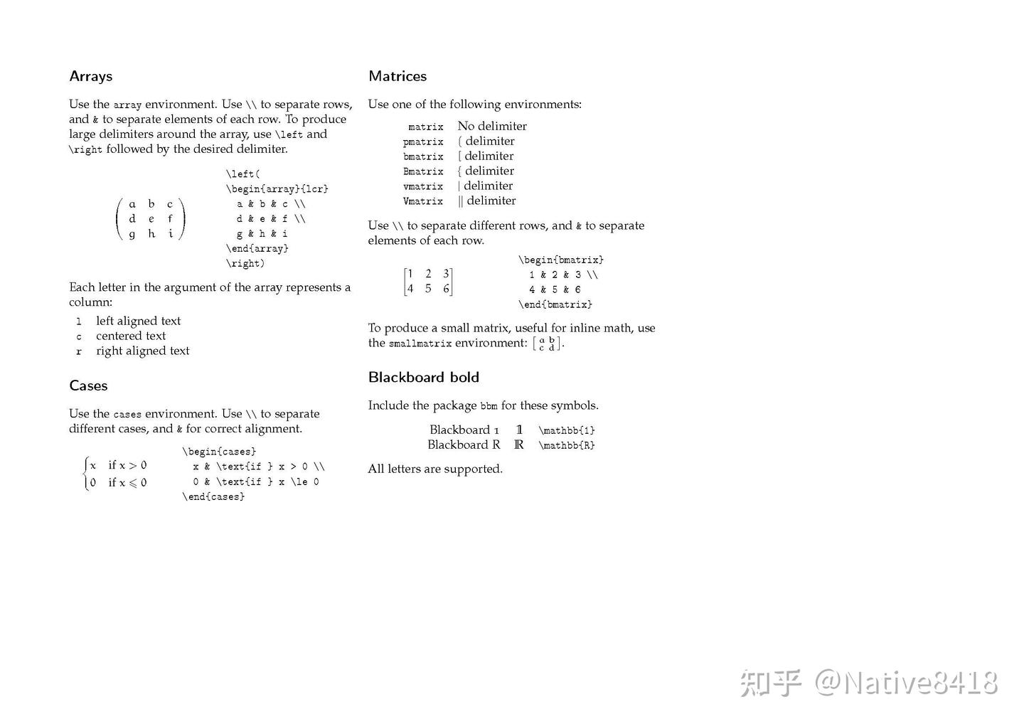 Latex Math 速查手册 - 知乎