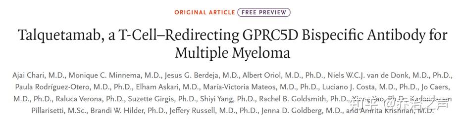 【肿瘤前沿大家说】Talquetamab为复发/难治性多发性骨髓瘤带来新希望 - 知乎