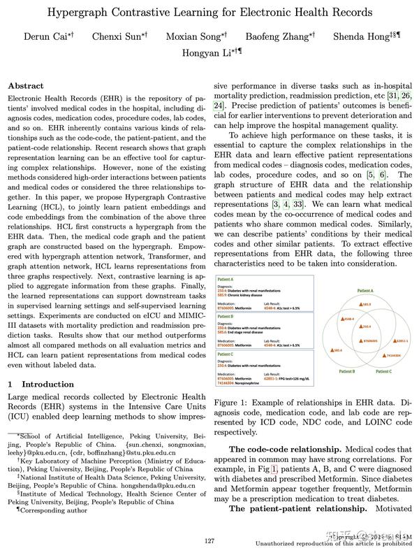 [SDM 2022] 电子健康档案EHR的超图对比学习 - 知乎