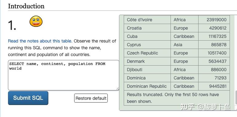 【刷题】SQLZOO（1-6） - 知乎