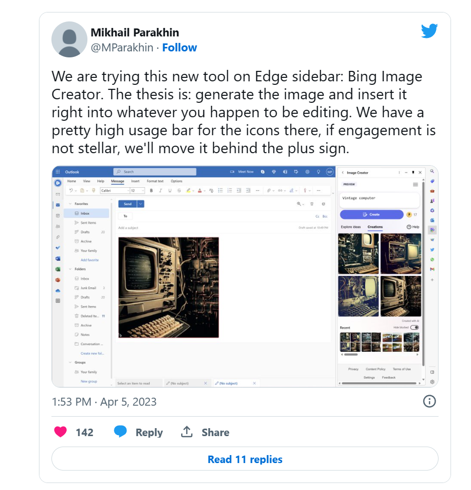 Edge 侧边栏将加入 Bing Image Creator 功能 - 知乎