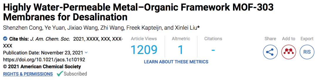 MOF-303膜，天津大学最新JACS！ - 知乎