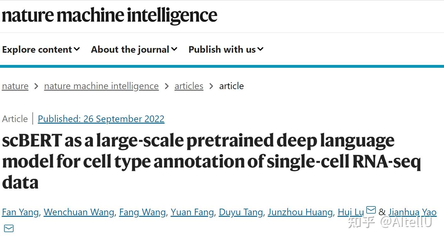 Nature Machine Intelligence | scBERT深度语言模型用于单细胞类型标注 - 知乎