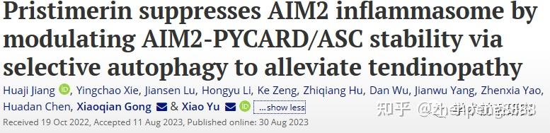 扁蒴藤素通过选择性自噬调节AIM2-PYCARD/ASC的稳定性来抑制AIM2炎症小体缓解肌腱病 - 知乎