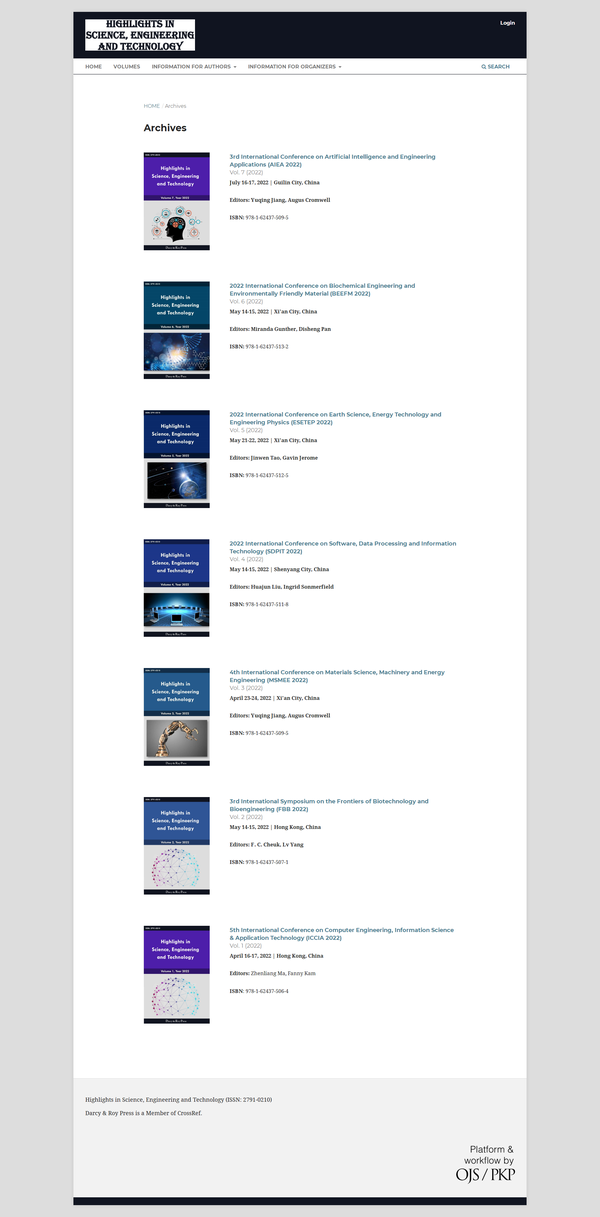 Highlights in Science, Engineering and Technology ISSN: 2791-0210 - 知乎