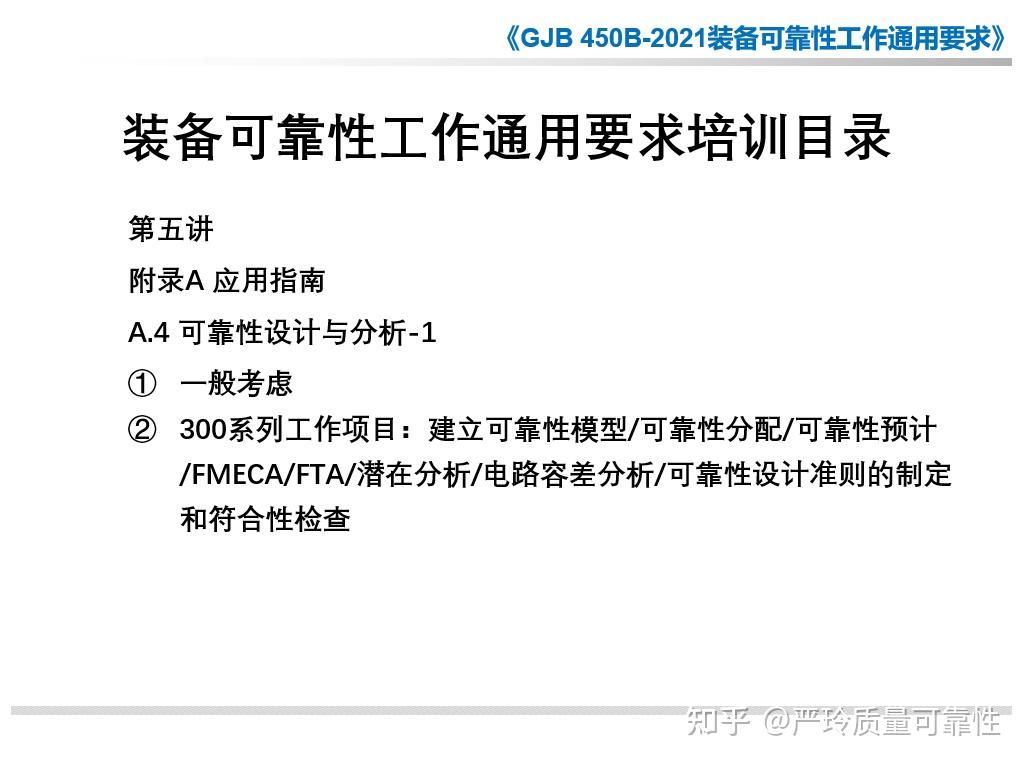 可靠性《GJB 450B-2021装备可靠性工作通用要求》培训大纲（4天） - 知乎