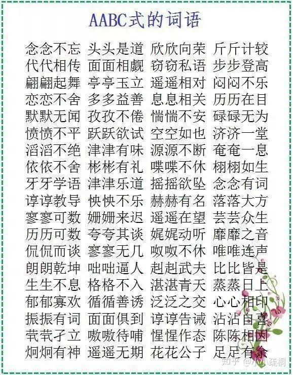 ABB+AABB+AABC+ABAC词语大汇总！收藏一份，孩子6年考高分 - 知乎
