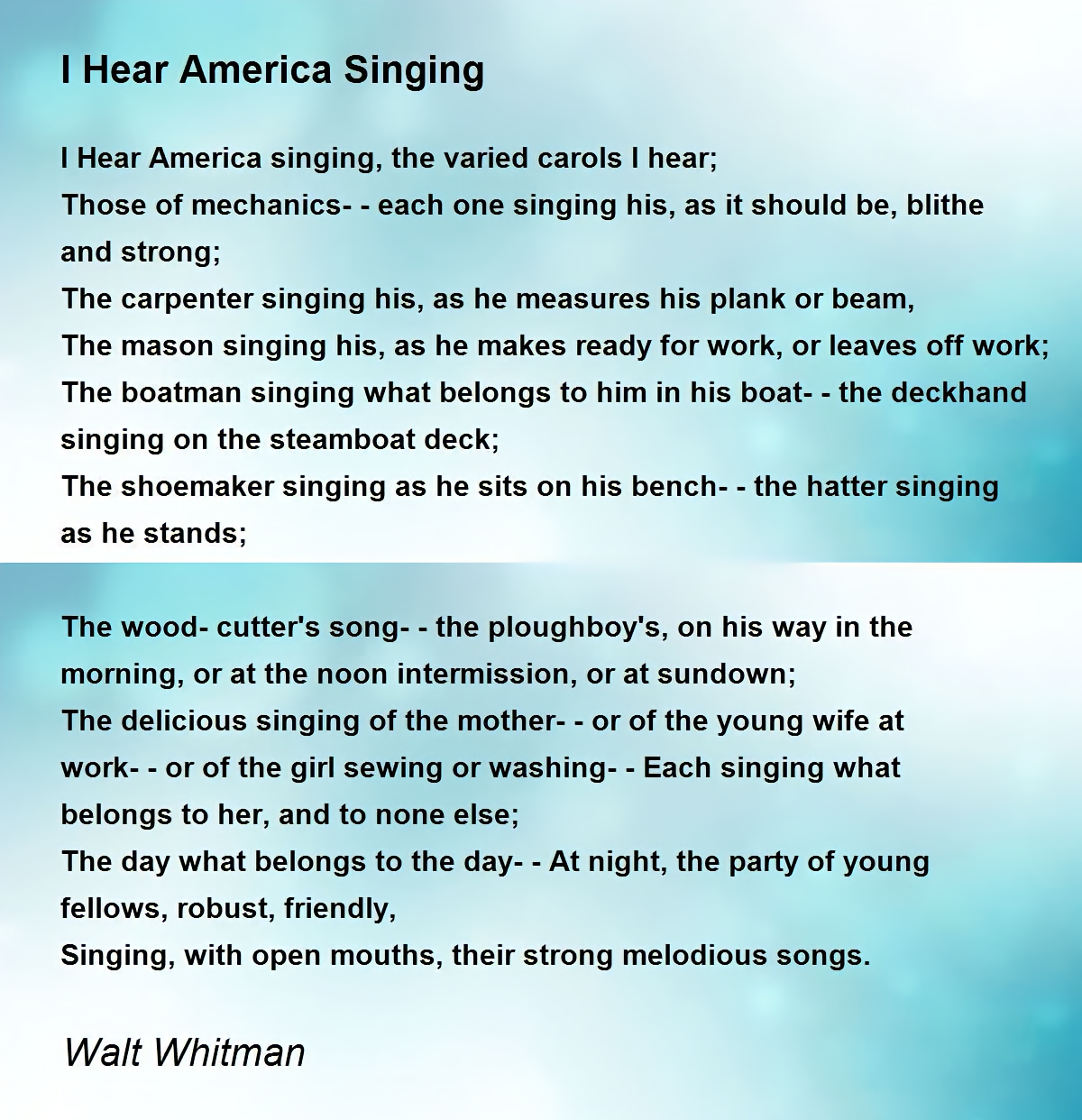 Walt Whitman(沃尔特·惠特曼)《I Hear America Singing》《我听到美国在歌唱》解析 - 知乎