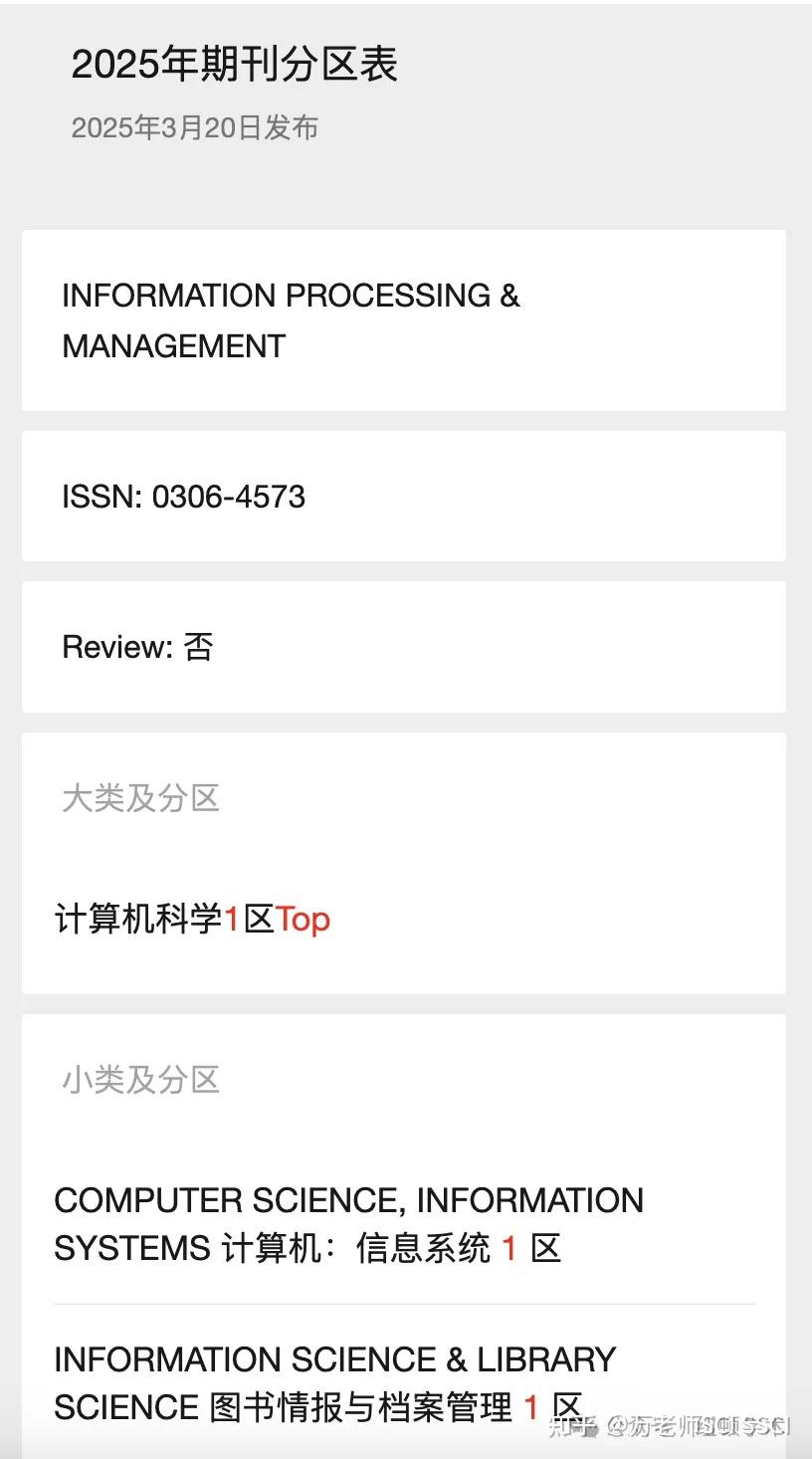 M109《Information Processing & Management》管理学大类SSCI 中科院一区顶刊，因子7.4 - 知乎