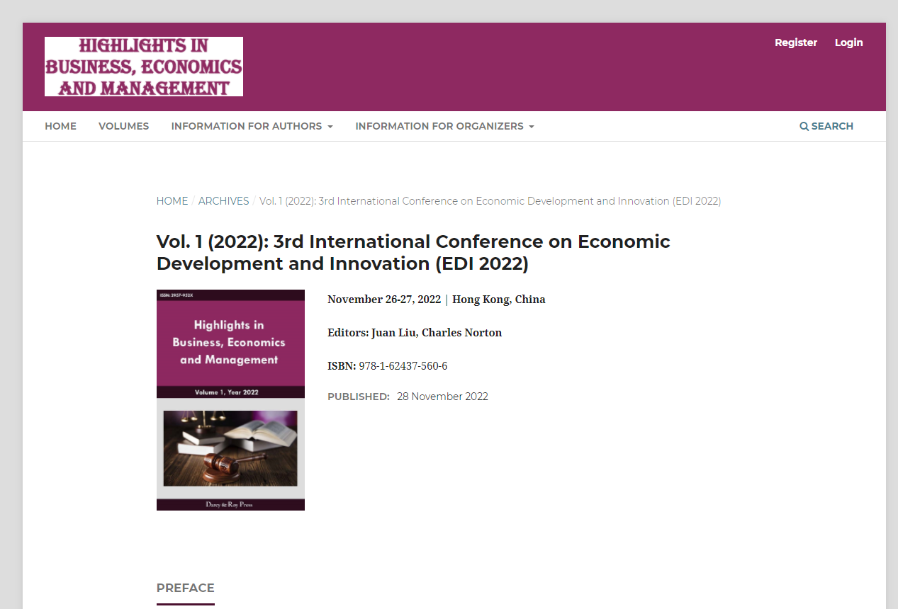 Vol. 1 (2022): 3rd International Conference on Economic Development and Innovation (EDI 2022) - 知乎