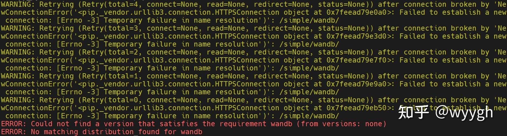 Pip安装模块时,报错:warning Retrying Retry Total 4 Connect None Read None Redirect None Status