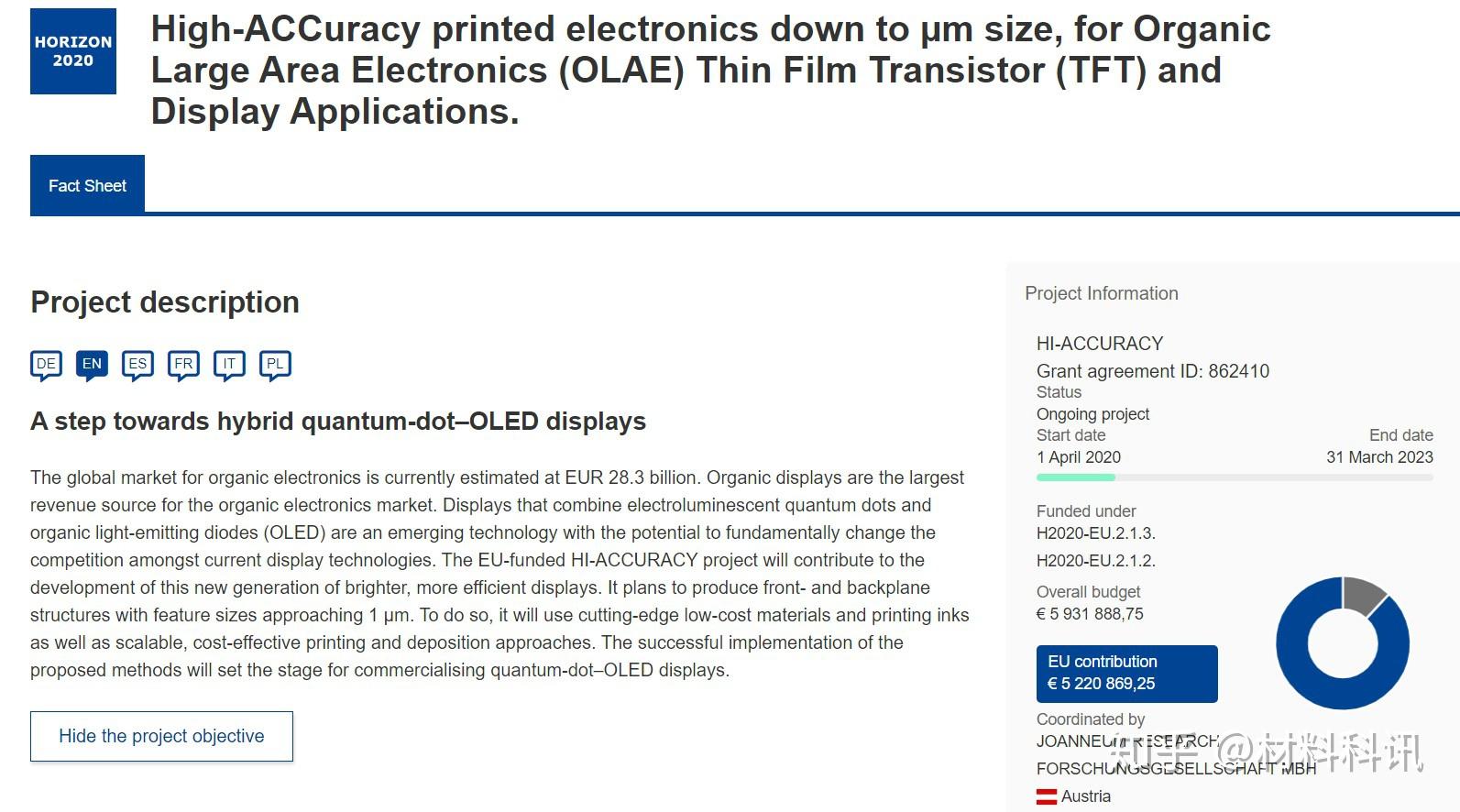 欧洲目前在研最大的印刷电子项目, 总预算4650万RMB, 6个国家的11家单位参与 - 知乎