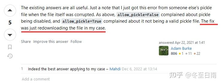 ValueError: Cannot load file containing pickled data when allow_pickle=False - 知乎