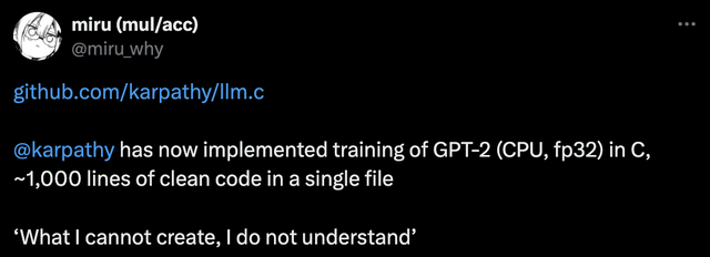 1000行C语言搓出GPT-2！AI大神Karpathy新项目刚上线就狂揽2.5k星 - 知乎