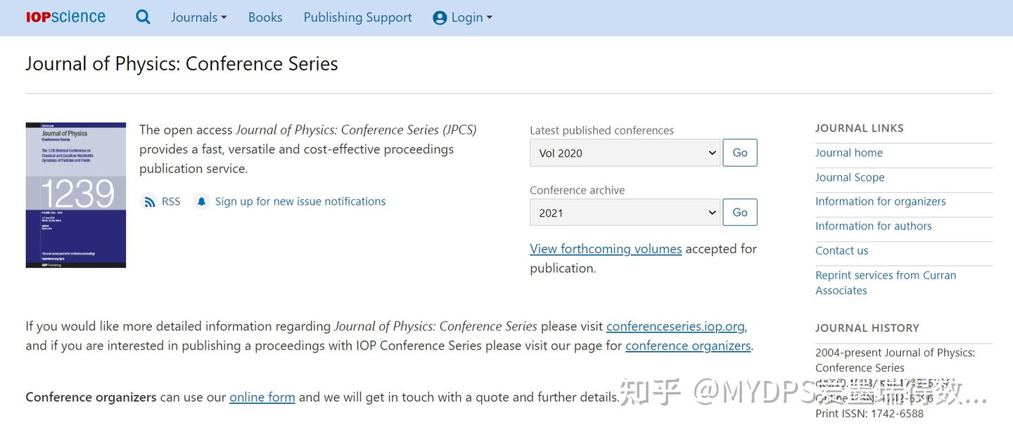 Journal of Physics: Conference Series (JPCS)「出版快 检索稳定」「EI Compendex ...