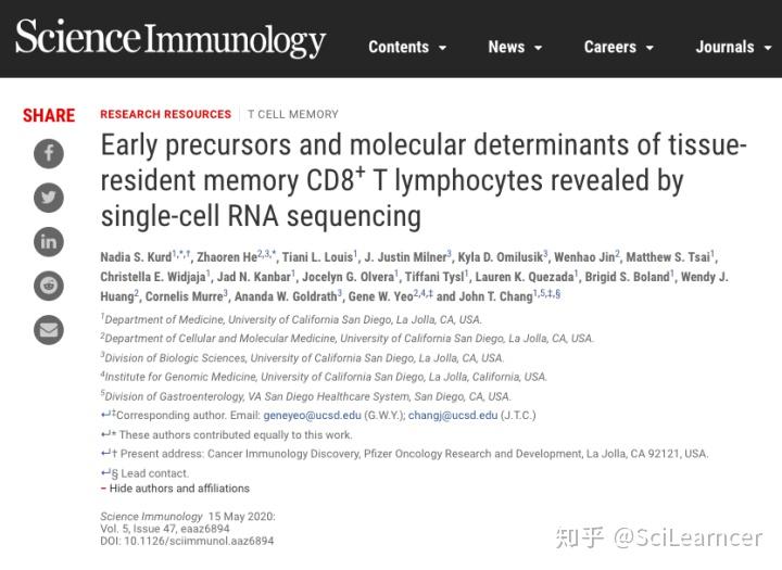 Science Signaling｜单细胞测序揭示记忆CD8+T细胞的早期前体及分子决定 - 知乎