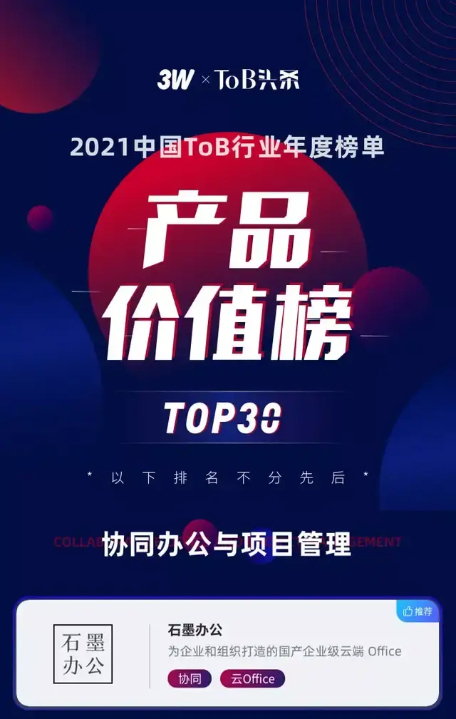 石墨办公入选「2021ToB 行业年度榜单 · 产品价值榜」 - 知乎