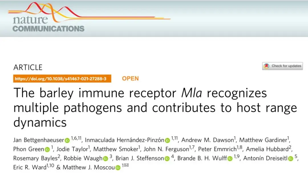 Nature Comm | 大麦免疫受体Mla，在宿主特异性识别中发挥重要功能 - 知乎