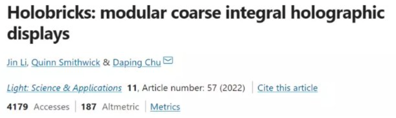 华人教授带领团队提出“全息砖”，实现超强全息3D显示，并同时扩展视角和图像尺寸 - 知乎