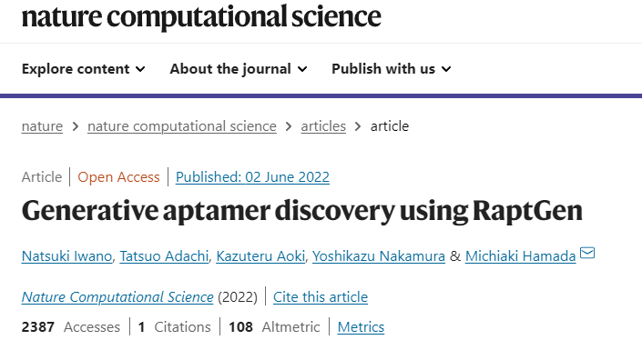Nat. Com. Sci.｜使用RaptGen发现生成核酸适配体 - 知乎