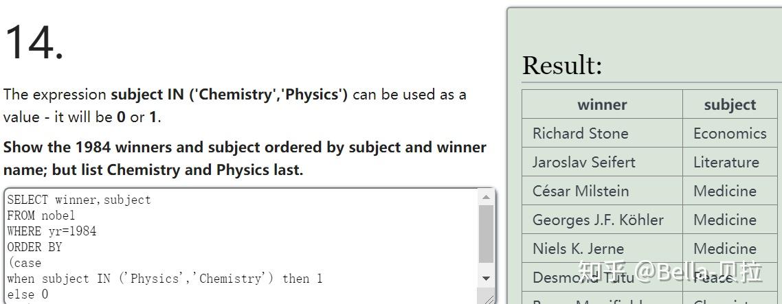 sqlzoo练习4（含答案）：SELECT from Nobel Tutorial - 知乎