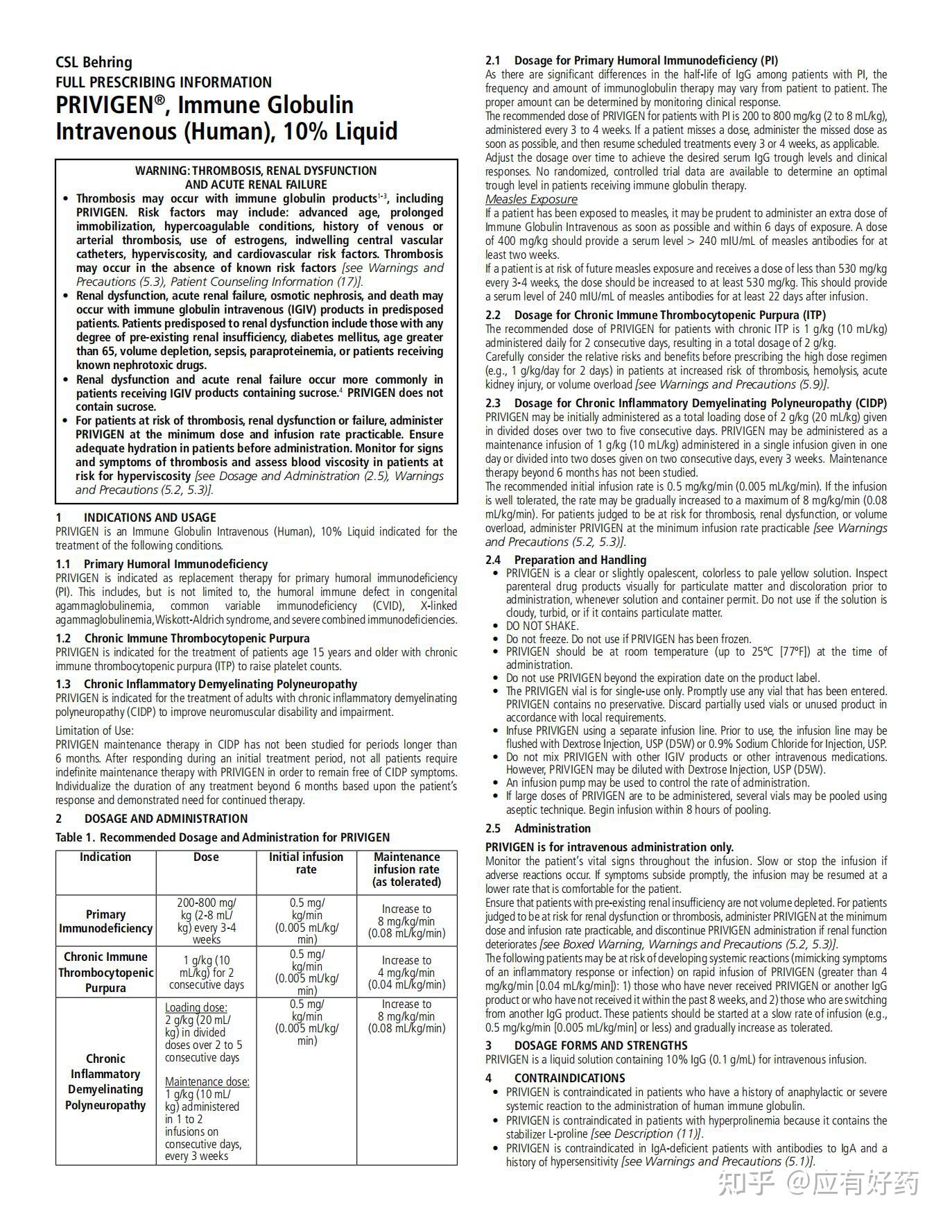 Privigen静脉注射人免疫球蛋白 - 知乎